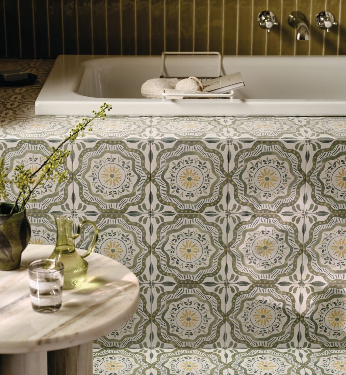 Nina Campbell Cochin Green | Porcelain Patterned Tile | Fired Earth