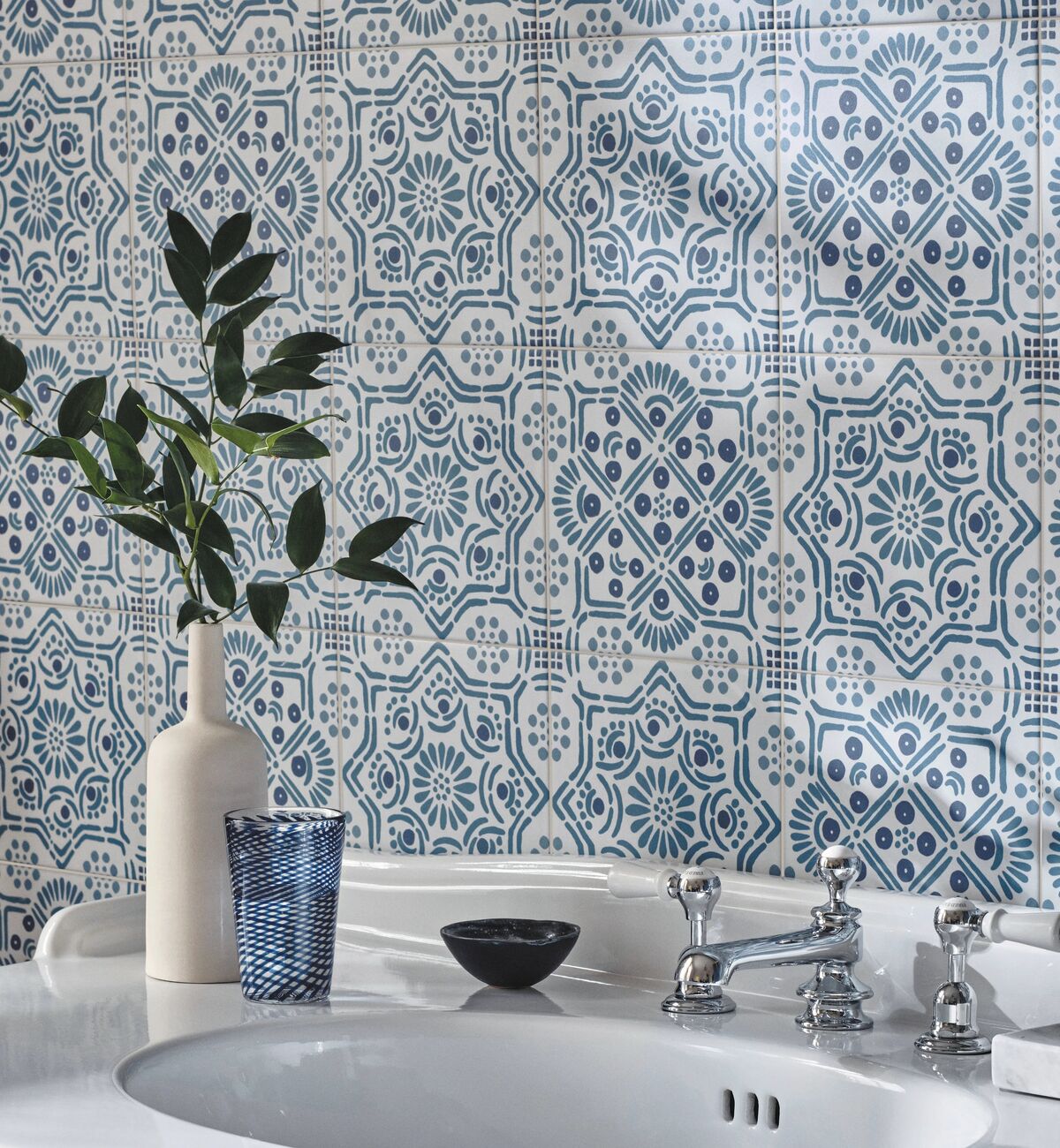 Nina Campbell Seville Blue | Porcelain Patterned Tile | Fired Earth