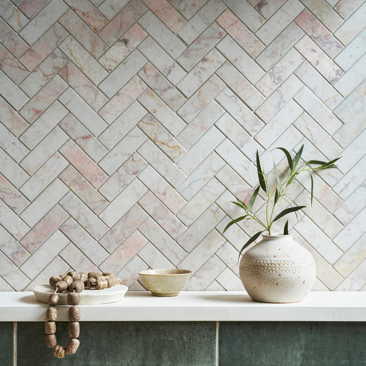 Aegean Pink Herringbone Mosaic – Fired Earth