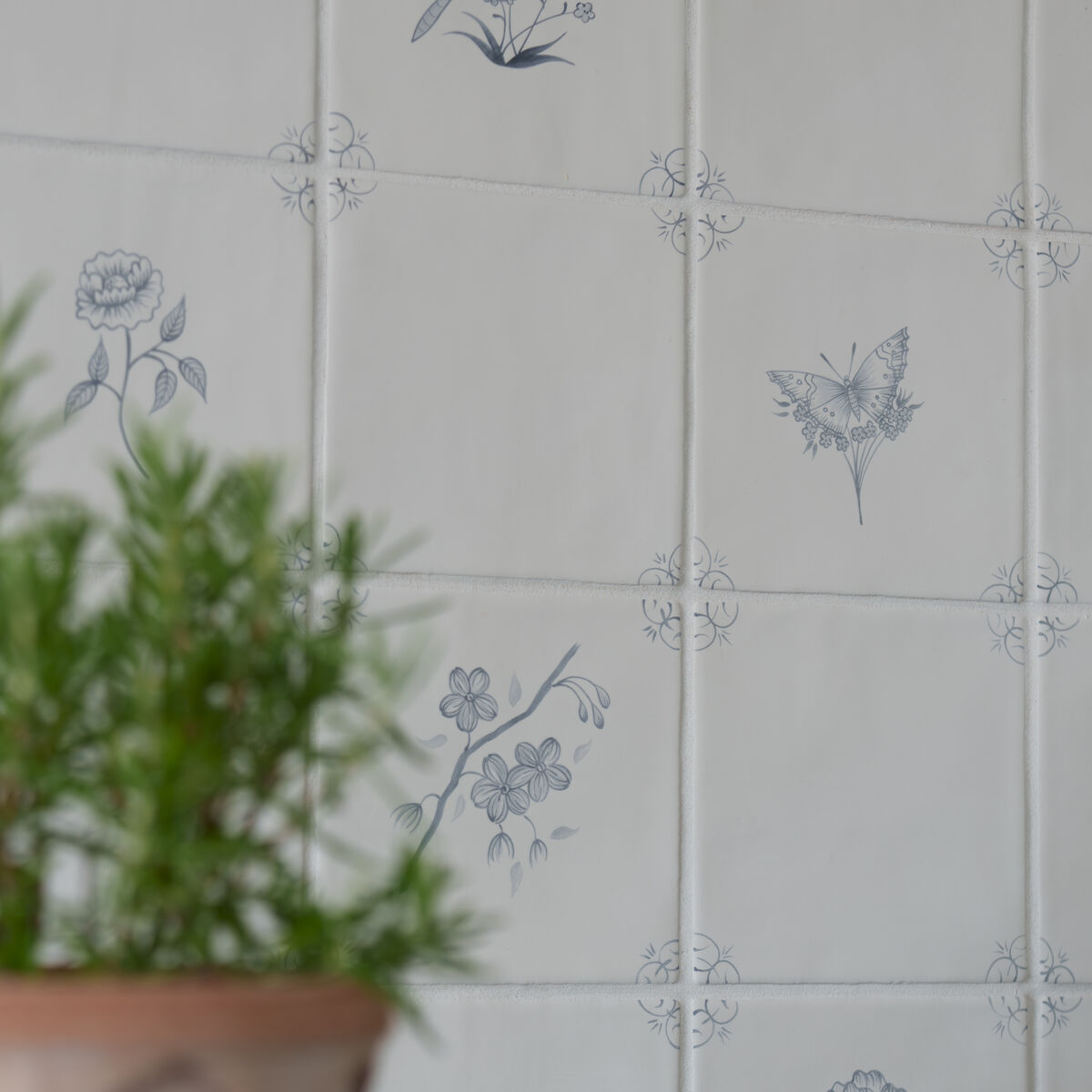 English Delft Charcoal Tulip | Wall & Floor Tiles | Fired Earth Tiles